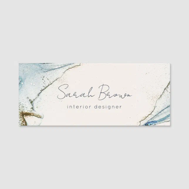 Elegant Soft Abstract Watercolor Blue Gold Beachy Name Tag | Zazzle