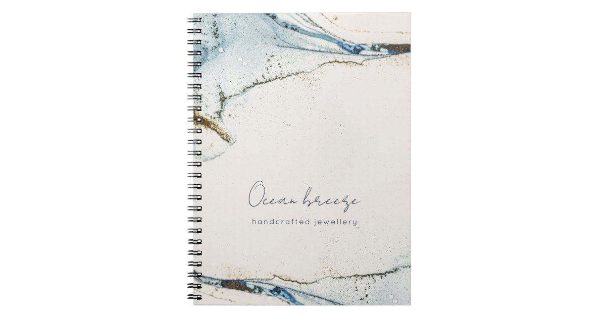 Elegant Soft Abstract Watercolor Blue Gold Beachy Notebook | Zazzle