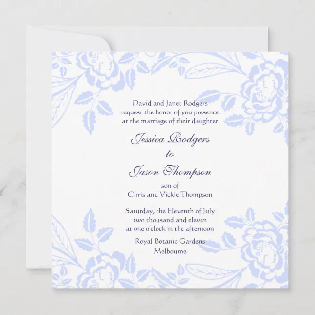 Elegant Soft Blue Rose Wedding Invitation | Zazzle