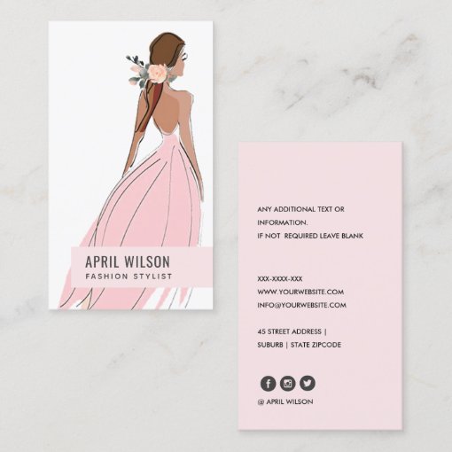 ELEGANT SOFT BLUSH PINK EVENING GOWN BRIDAL DRESS BUSINESS CARD | Zazzle