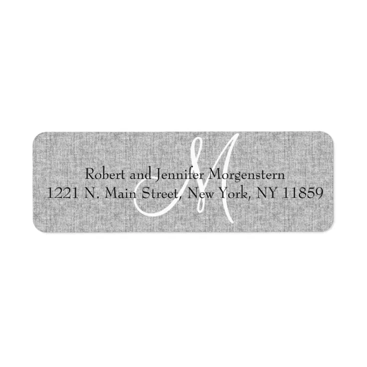 Elegant Soft Gray Linen Monogram Address Labels | Zazzle
