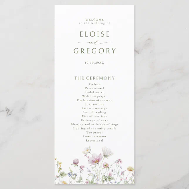 Elegant Soft Pastel Wildflower Botanical Wedding Program | Zazzle