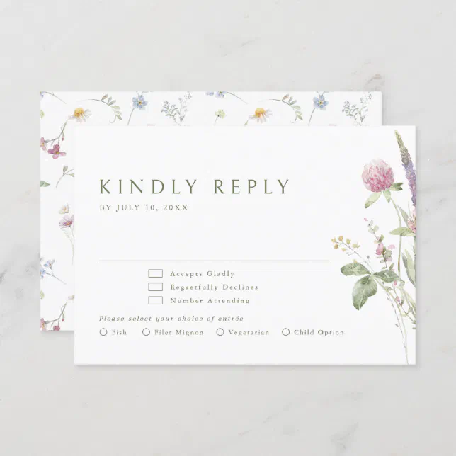 Elegant Soft Pastel Wildflower Botanical Wedding RSVP Card | Zazzle
