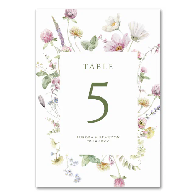 Elegant Soft Pastel Wildflower Botanical Wedding Table Number | Zazzle