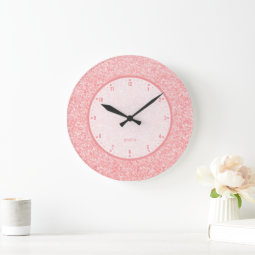 Elegant Soft Pink Glitter And Sparkles Large Clock | Zazzle