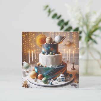 ELEGANT SOLAR SYSTEM THEME KIDS BIRTHDAY CAKE CARD | Zazzle