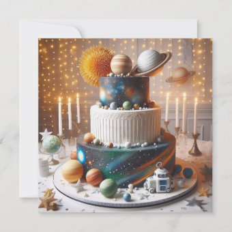 ELEGANT SOLAR SYSTEM THEME KIDS BIRTHDAY CAKE CARD | Zazzle