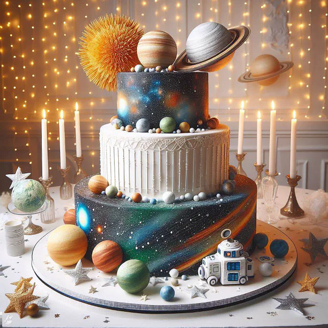 ELEGANT SOLAR SYSTEM THEME KIDS BIRTHDAY CAKE CARD | Zazzle