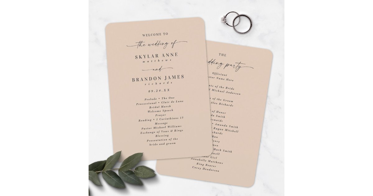 Elegant Solid Champagne Wedding Ceremony Program | Zazzle