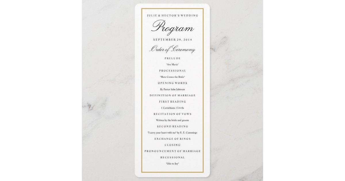 Elegant Solid Gold Border Wedding Program | Zazzle