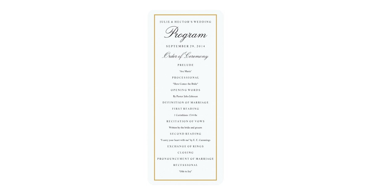 Elegant Solid Gold Border Wedding Program | Zazzle.com