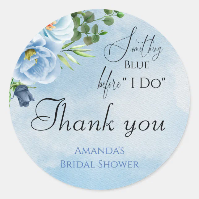 Elegant Something Blue Floral Bridal Shower Classic Round Sticker | Zazzle
