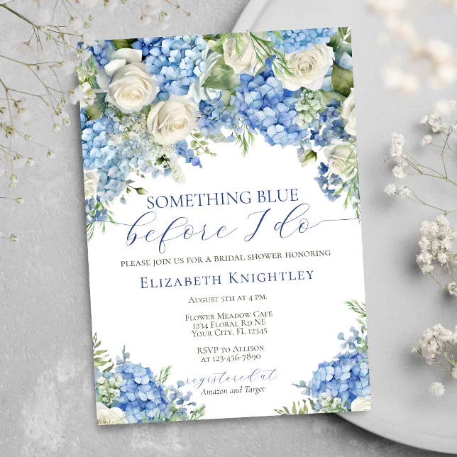 Elegant Something Blue Hydrangea Bridal Shower Invitation | Zazzle