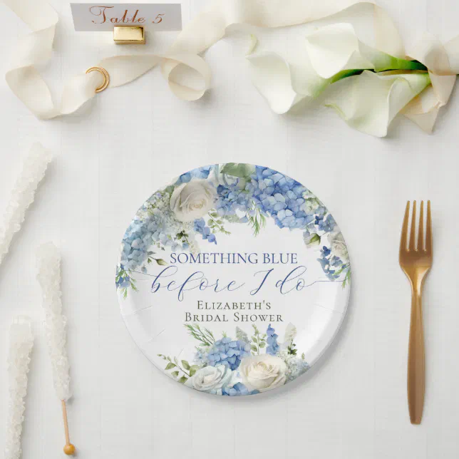 Elegant Something Blue Hydrangea Bridal Shower Paper Plates | Zazzle