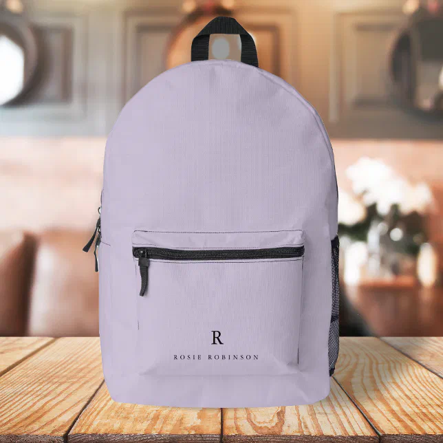 Elegant Sophisticated Classic Monogram Lilac Printed Backpack | Zazzle