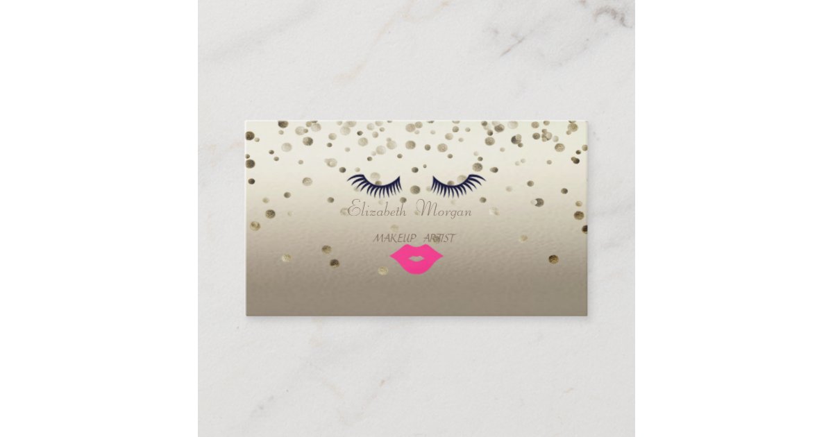 Elegant Sophisticated ,Confetti,Lips,Lashes Business Card | Zazzle