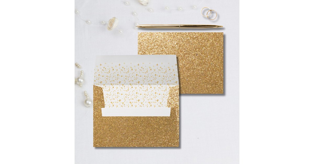 Elegant Sophisticated Faux Gold Glitter & Confetti Envelope | Zazzle