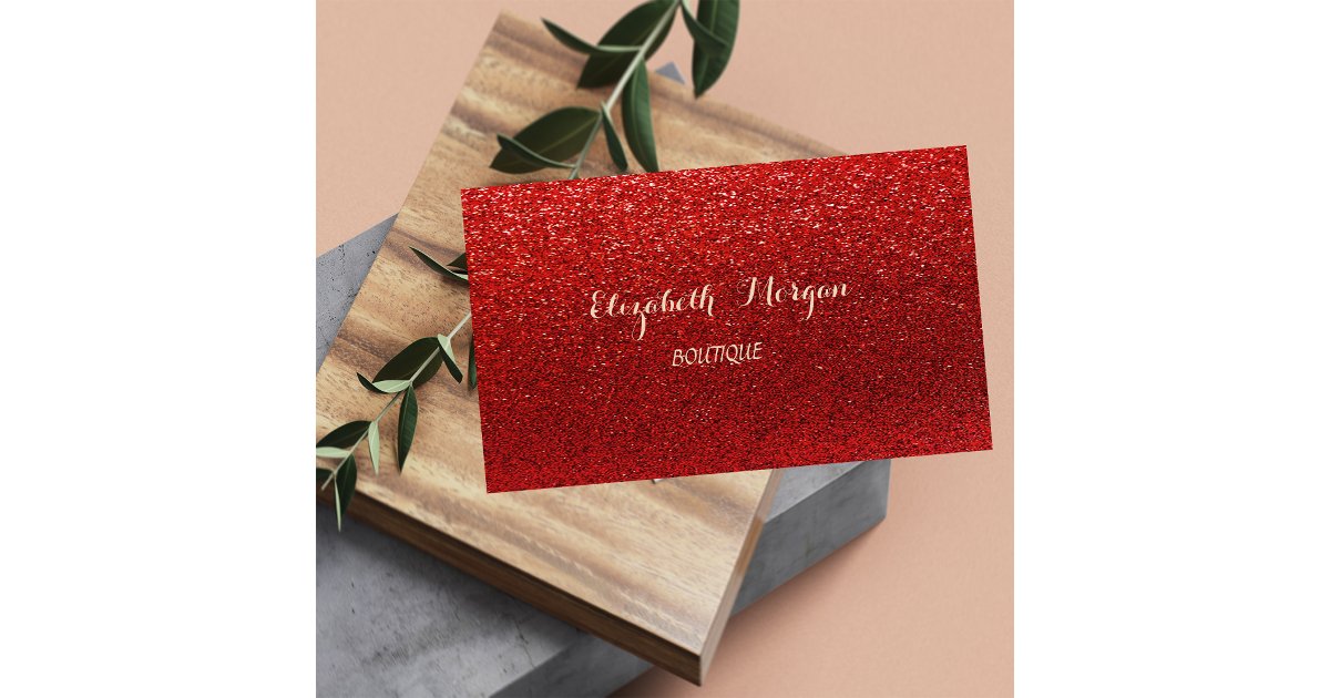 Elegant Sophisticated Modern Red Glittery Business Card | Zazzle