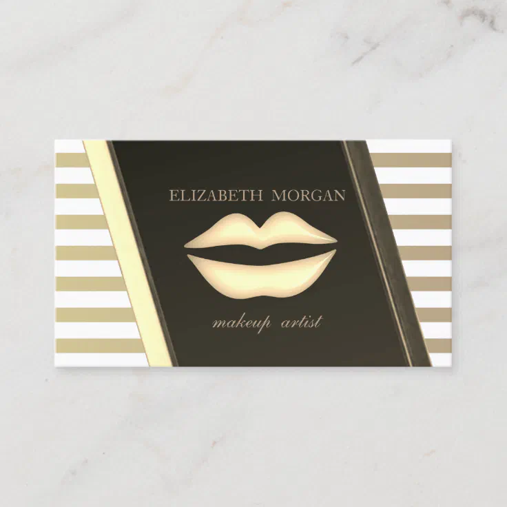 Elegant Sophisticated Stylish,Striped ,Lips Business Card | Zazzle