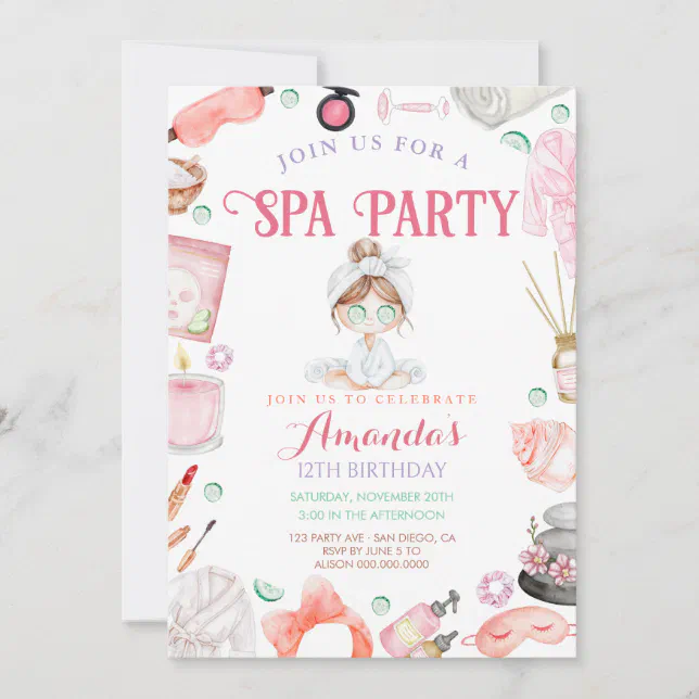 Elegant Spa day Girls Birthday Invitation | Zazzle