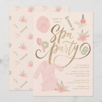 Elegant Spa Party Invitation w/faux gold | Zazzle