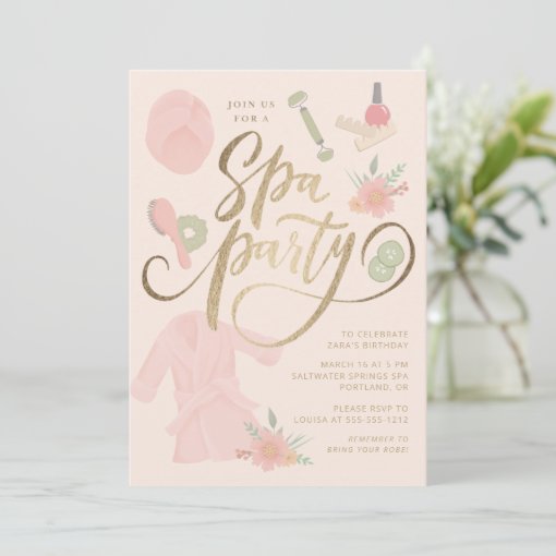 Elegant Spa Party Invitation w/faux gold | Zazzle