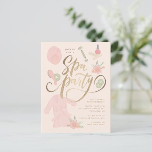 Elegant Spa Party Invitation w/faux gold Postcard | Zazzle