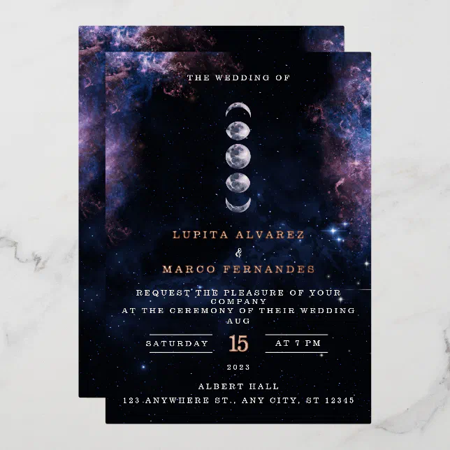 Elegant Space Theme Astronomy Moon Wedding Invitat Foil Invitation | Zazzle