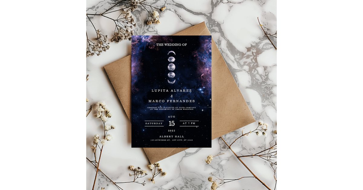 Elegant Space Theme Astronomy Moon Wedding Invitation | Zazzle