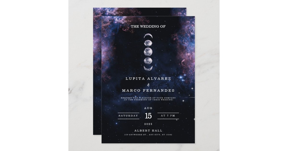 Elegant Space Theme Astronomy Moon Wedding Invitation | Zazzle