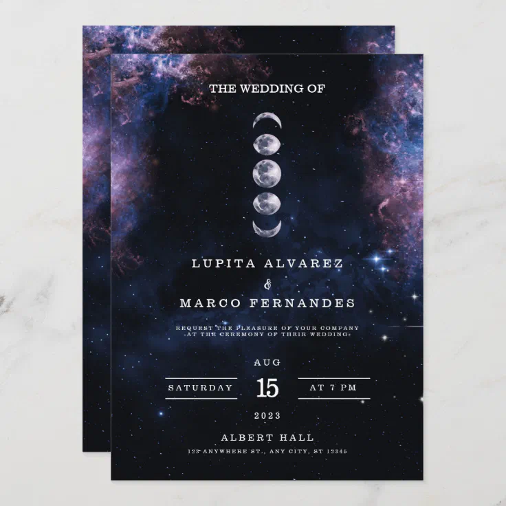 Elegant Space Theme Astronomy Moon Wedding Invitation | Zazzle