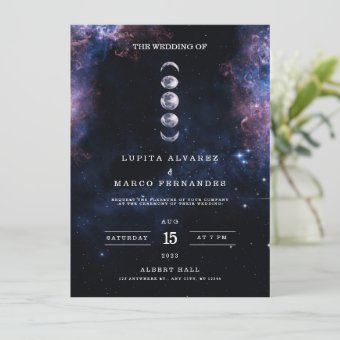 Elegant Space Theme Astronomy Moon Wedding Invitation | Zazzle