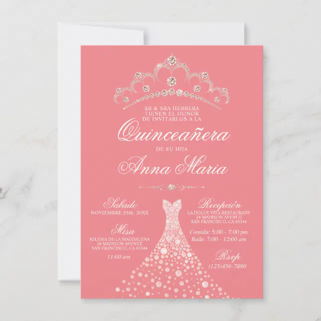 Elegant Spanish Quinceañera Mis Quince Pink Invita Invitation | Zazzle