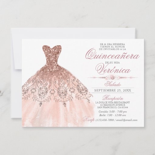 Elegant Spanish Quinceañera Mis Quince Pink Rose I Invitation | Zazzle