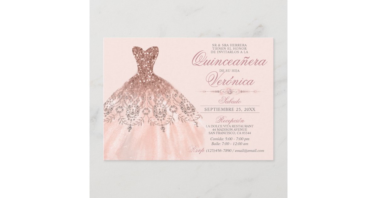 Elegant Spanish Quinceañera Mis Quince Pink Rose Invitation | Zazzle.com