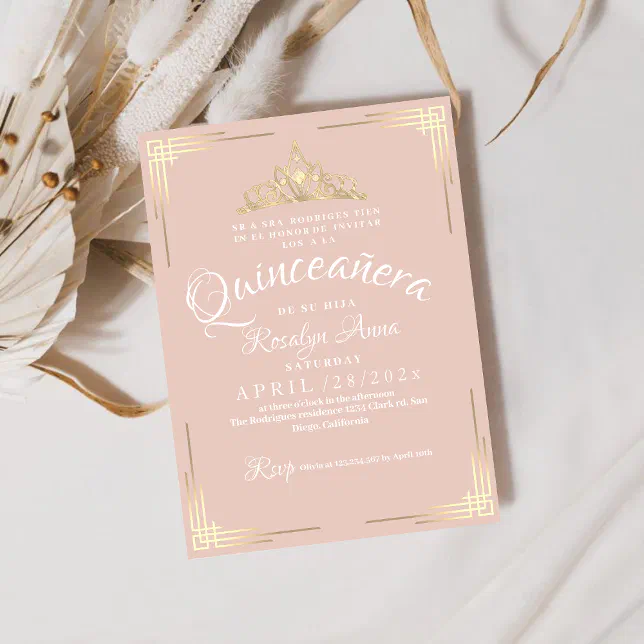 Elegant Spanish Quinceañera Mis Quince Pink Rose Invitation | Zazzle
