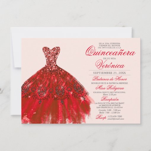 Elegant Spanish Quinceañera Mis Quince RED roses Invitation | Zazzle