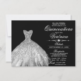Elegant Spanish Quinceañera Mis Quince Silver Invitation | Zazzle