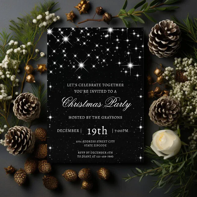 Elegant Sparkle Christmas Party Invitation | Zazzle