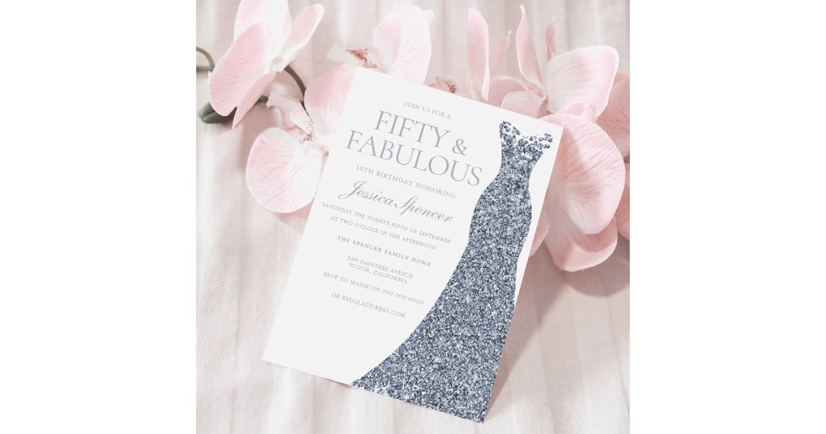 Elegant Sparkle Dress Womans 50th Birthday Party Invitation | Zazzle