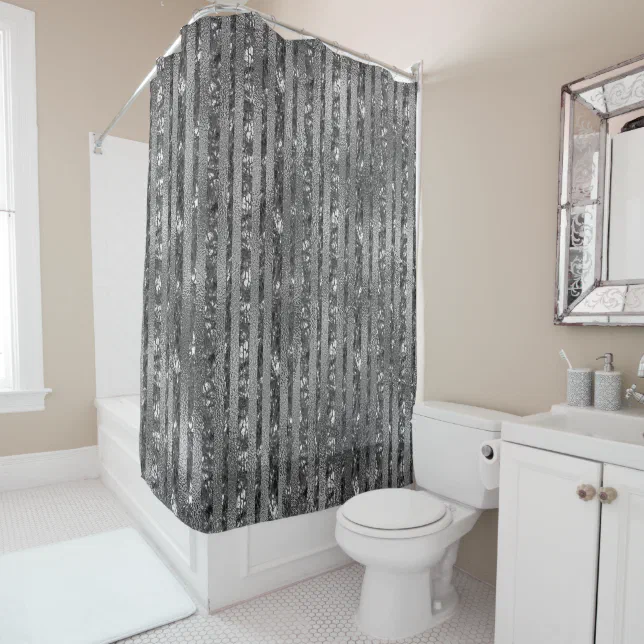 Elegant Sparkle Glitter Chic Silver Stripes Shower Curtain | Zazzle