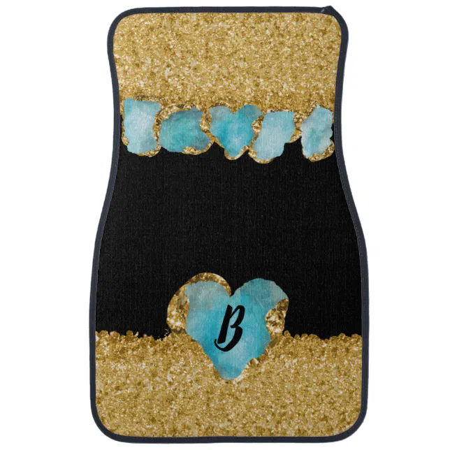 Elegant Sparkle Glitter Gold Aquamarine Car Floor Mat | Zazzle