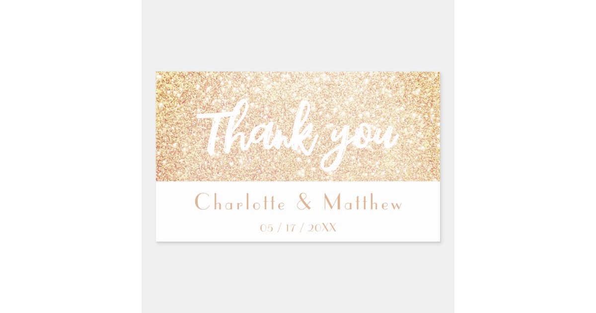 Elegant Sparkle Gold Glitter Wedding Rectangular Sticker | Zazzle