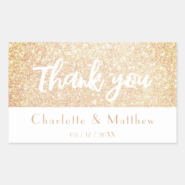 Elegant Sparkle Gold Glitter Wedding Rectangular Sticker | Zazzle