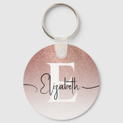 Elegant Sparkle Rose Gold Glitter White Monogram Keychain | Zazzle