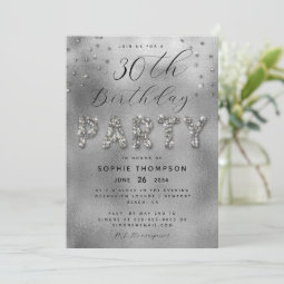 Elegant Sparkles Glitter Silver Birthday Party Invitation | Zazzle