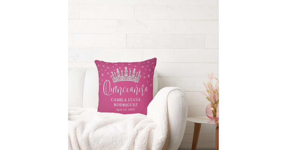 Elegant Sparkles Quinceañera Fuschia Pink Keepsake Throw Pillow | Zazzle