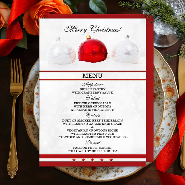 Elegant Sparkling Christmas Menu Card | Zazzle
