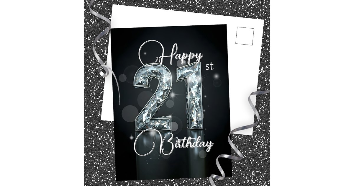 Elegant Sparkling Diamond-Encrusted 21st Birthday Postcard | Zazzle