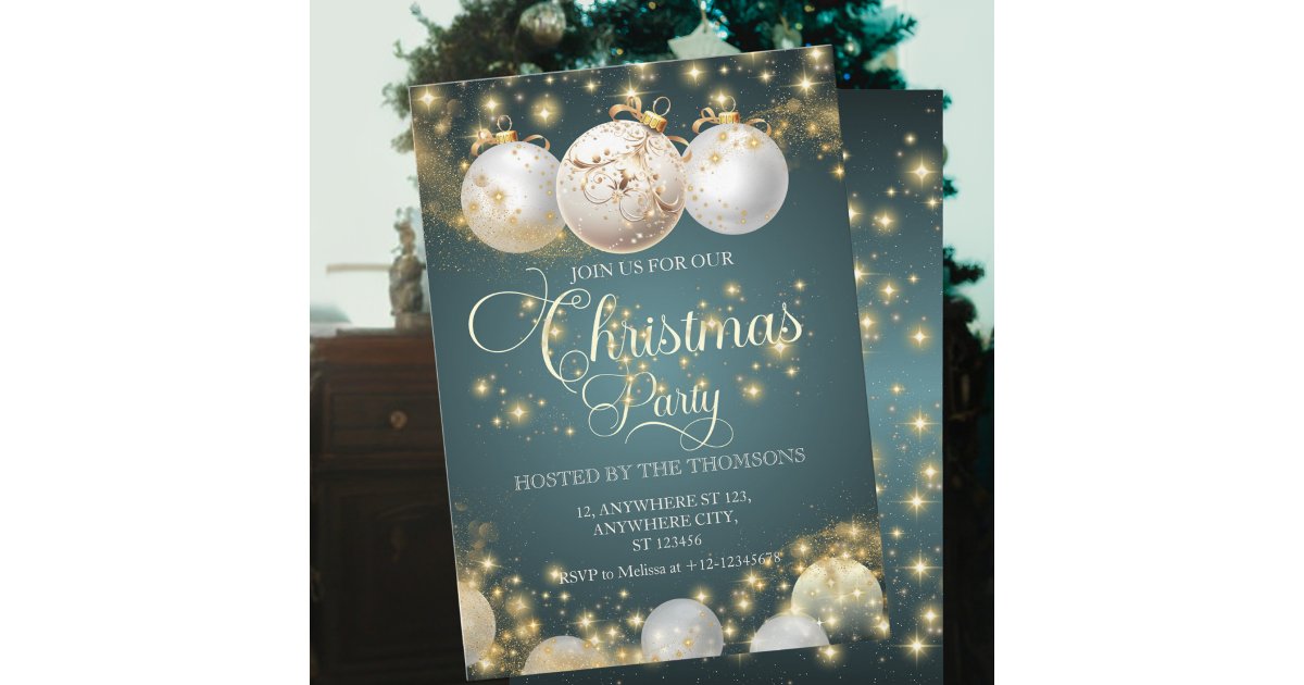 Elegant Sparkling Gold Christmas Ball Party Invitation | Zazzle